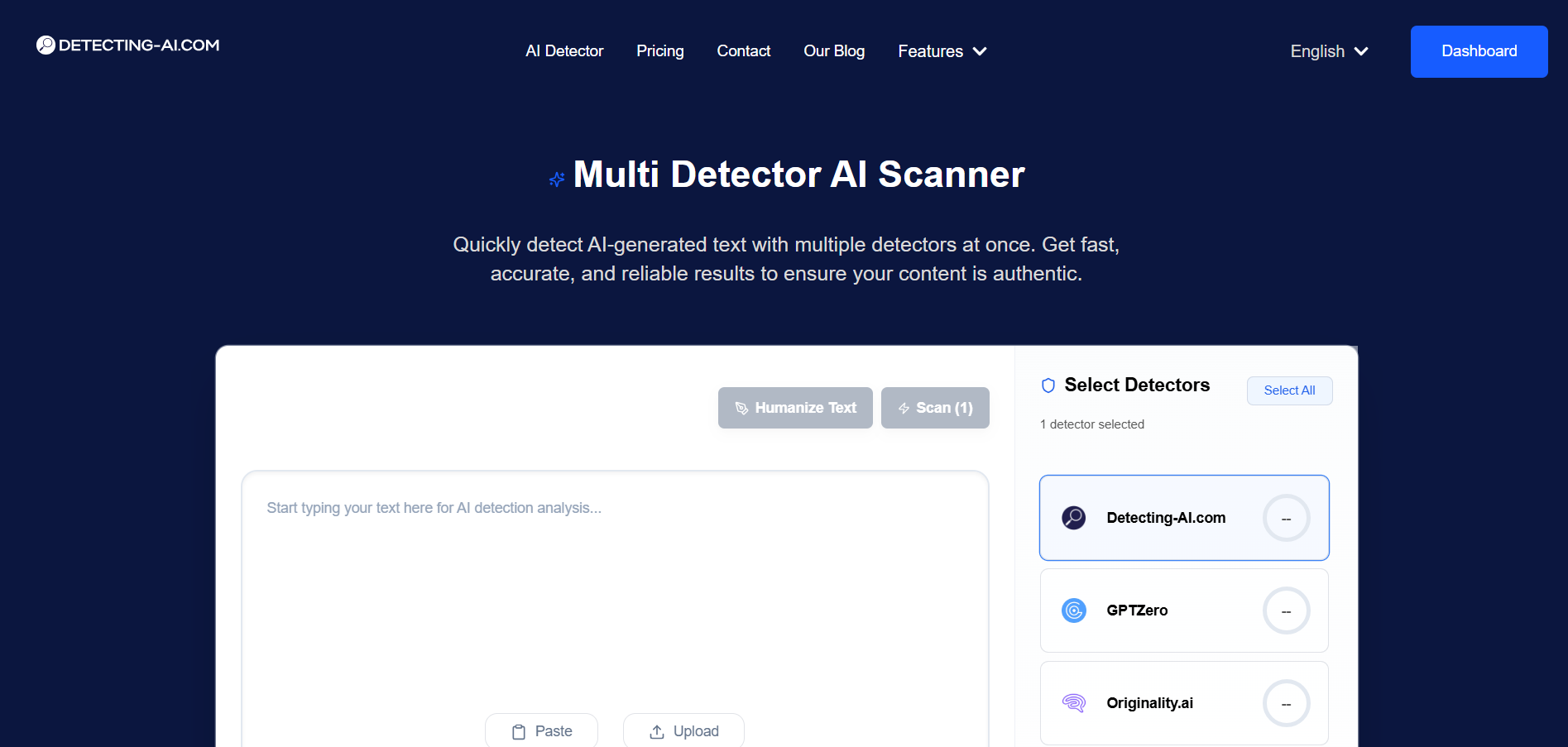 Multi AI Detector – Detect AI Content Across GPTZero, Originality.ai & ZeroGPT Instantly